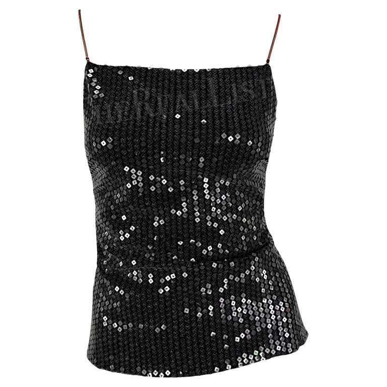 NWT 1999 Gianni Versace Black Sequin Backless Tank Top For Sale at 1stDibs