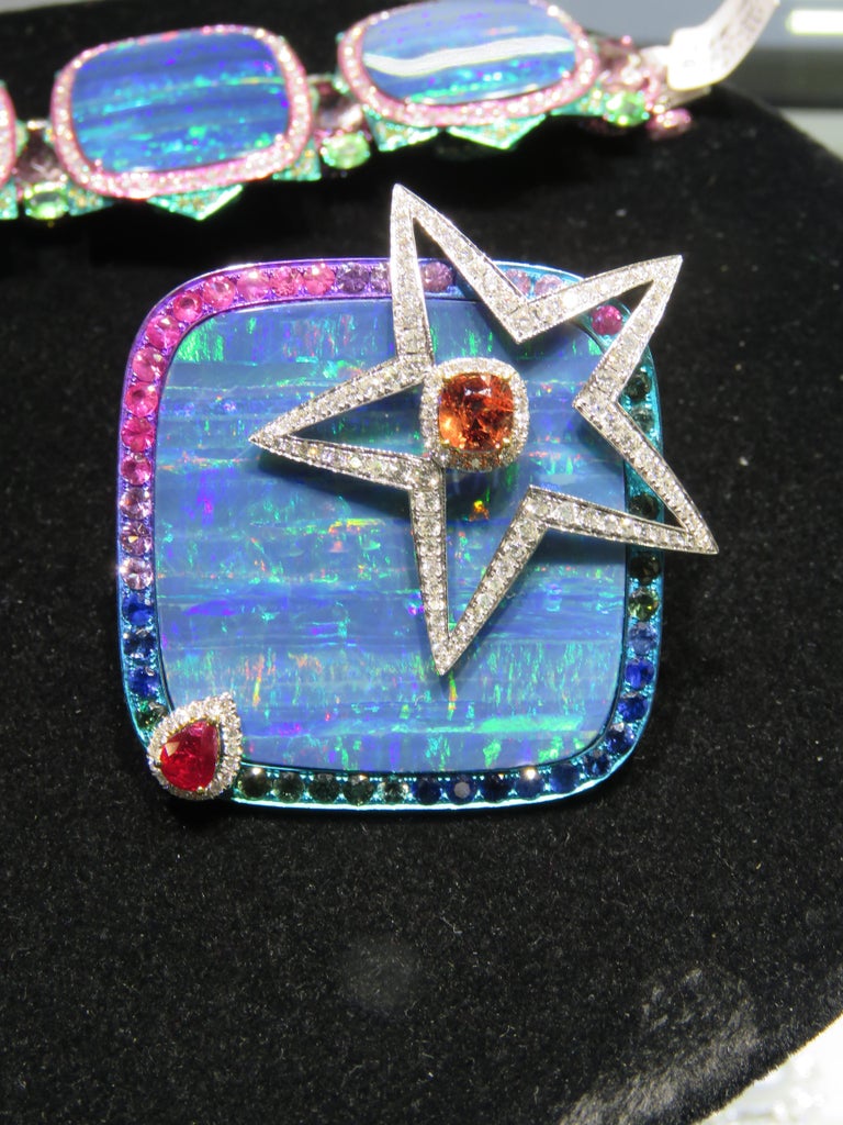 Nwt $54, 000 18kt Large Gorgeous Fiery Opal Rainbow Sapphire Diamond ...