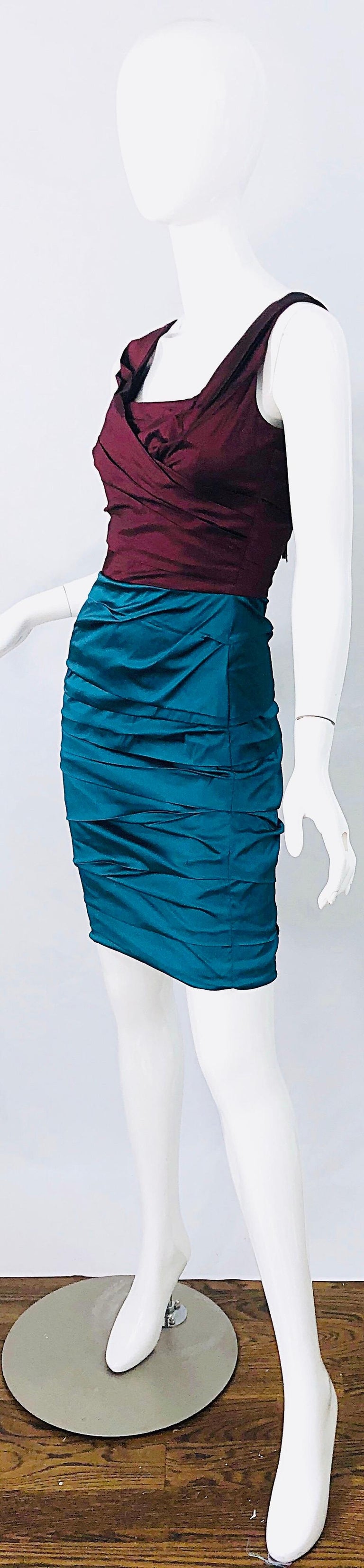 NWT Dolce and Gabbana 1990s Burgundy Turquoise Blue Colorblock Vintage ...