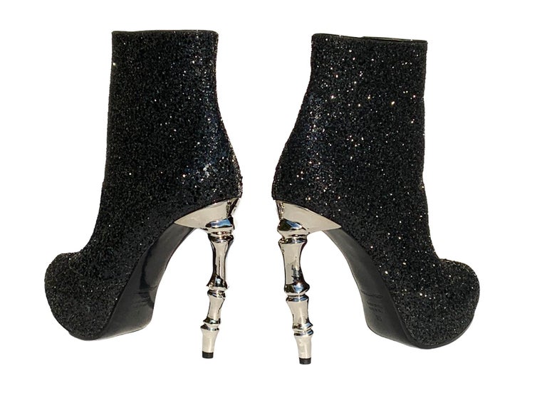 NWT Dsquared Black Finger Bone Heel Platform Glitter Ankle Boots ...