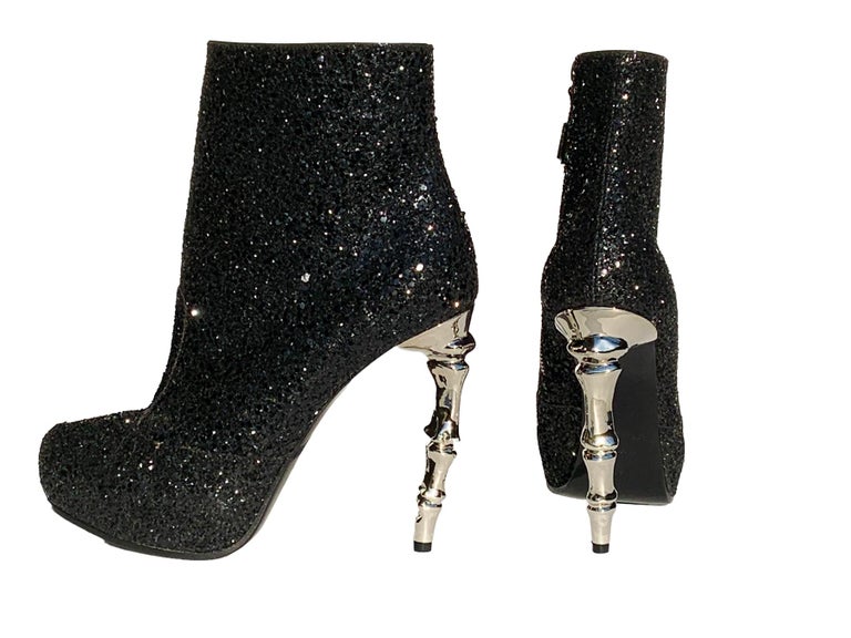 NWT Dsquared Black Finger Bone Heel Platform Glitter Ankle Boots ...