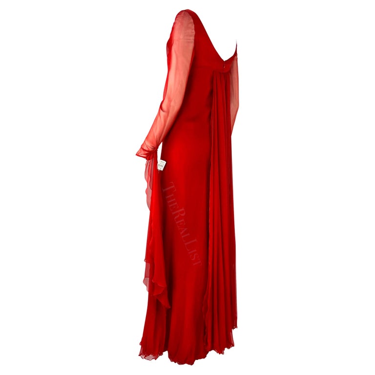 NWT F/W 2002 Valentino Garavani Runway Finale Red Silk Chiffon Train ...