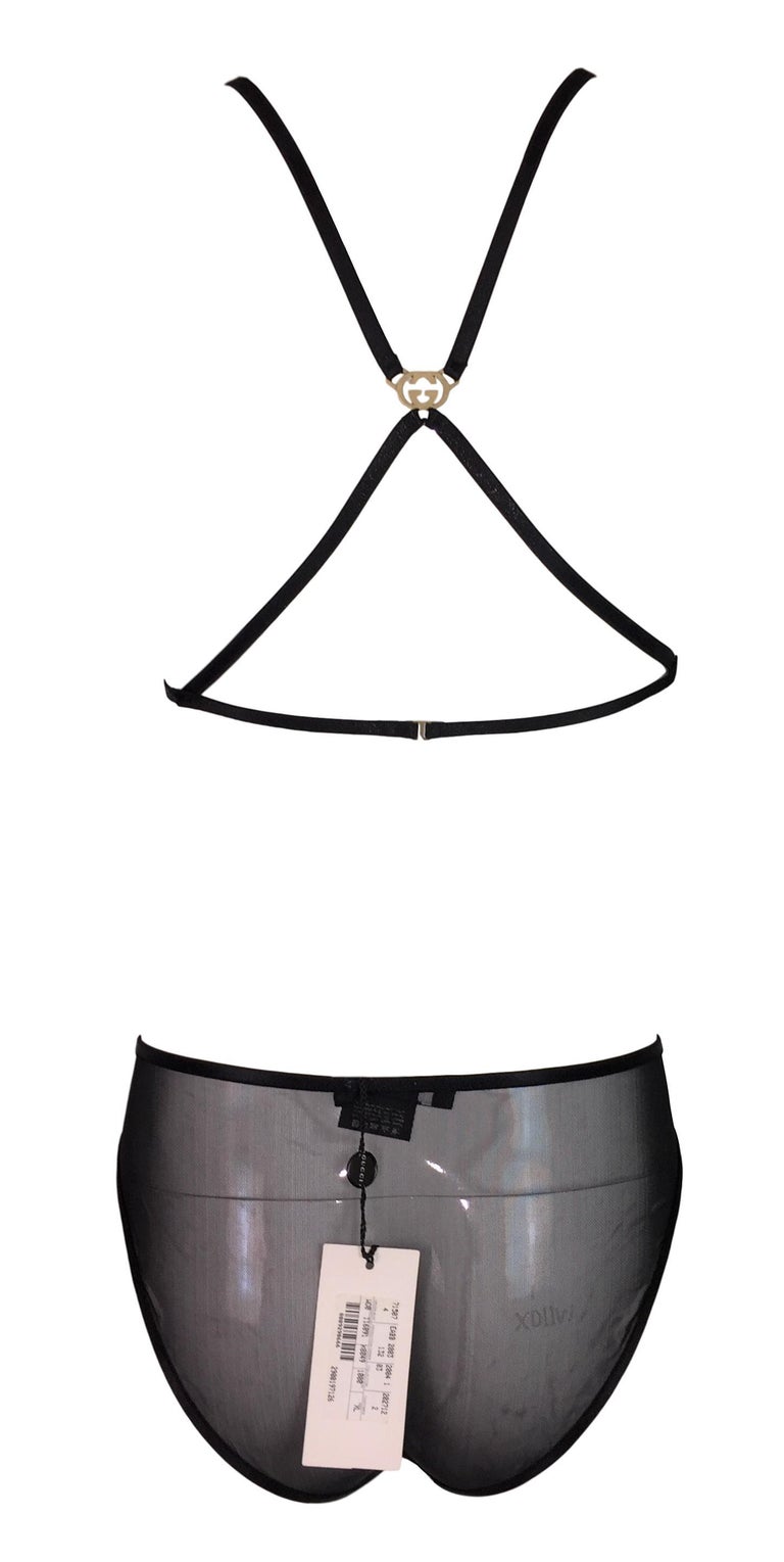 NWT F/W 2003 Gucci by Tom Ford Sheer Black Mesh Bondage Bra and Panty ...