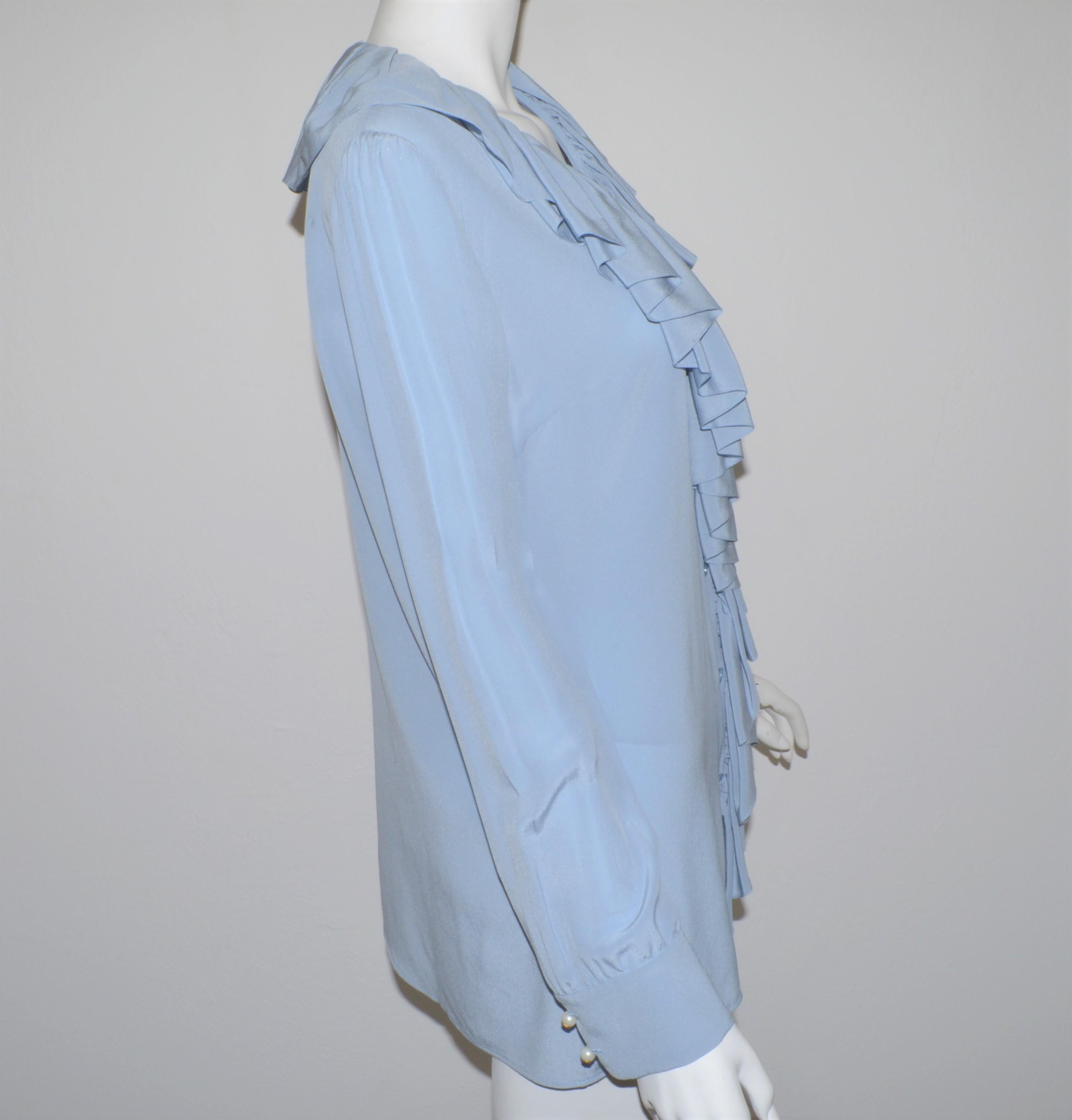NWT Gucci Powder Blue Ruffled Blouse For Sale at 1stDibs | gucci blue ...