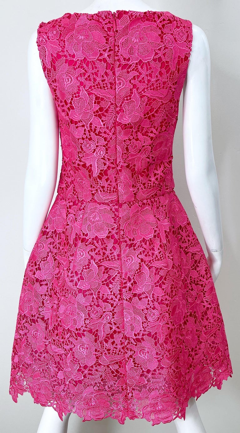 NWT Monique Lhuillier Size 8 / 10 Hot Pink Lace Fit n Flare A Line ...