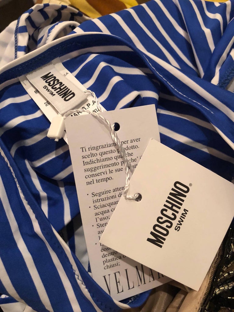 NWT Moschino Size Large / XL Blue Striped Nautical Monkini One Piece ...