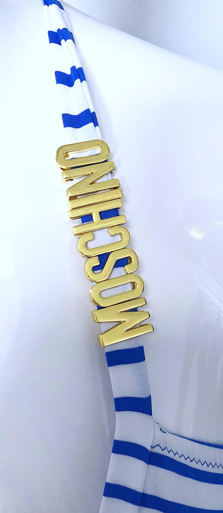 NWT Moschino Size Large / XL Blue Striped Nautical Monkini One Piece ...