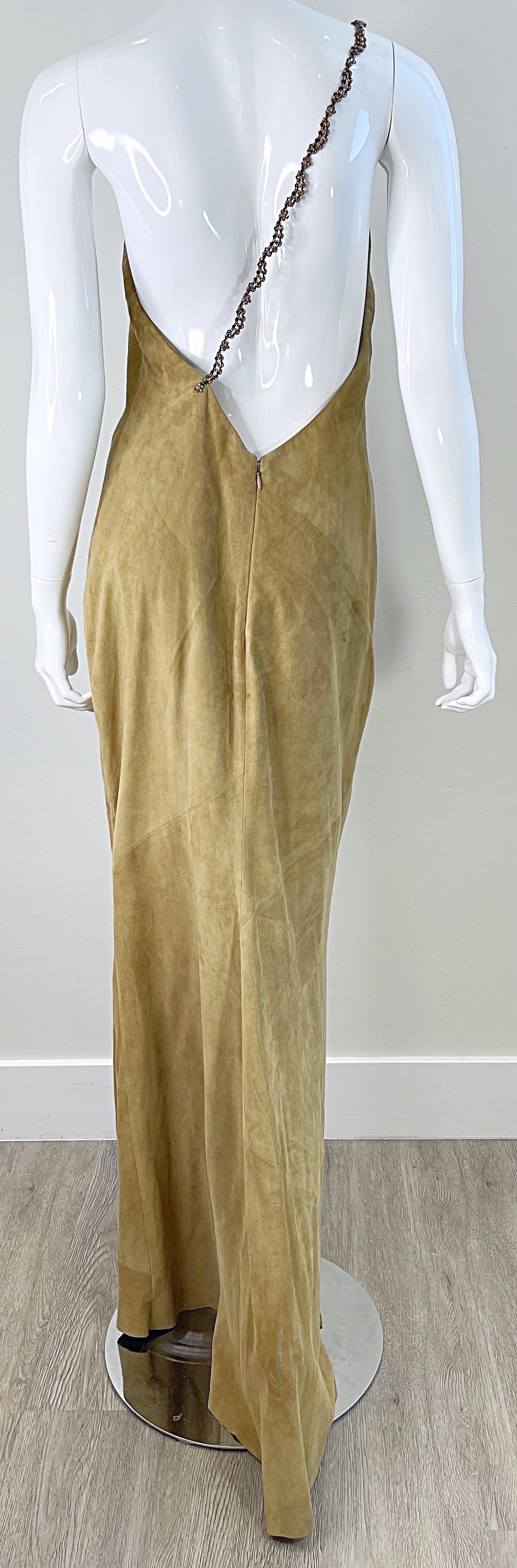 NWT Pamela Dennis Couture Suede Leather Tan One Shoulder Rhinestone ...