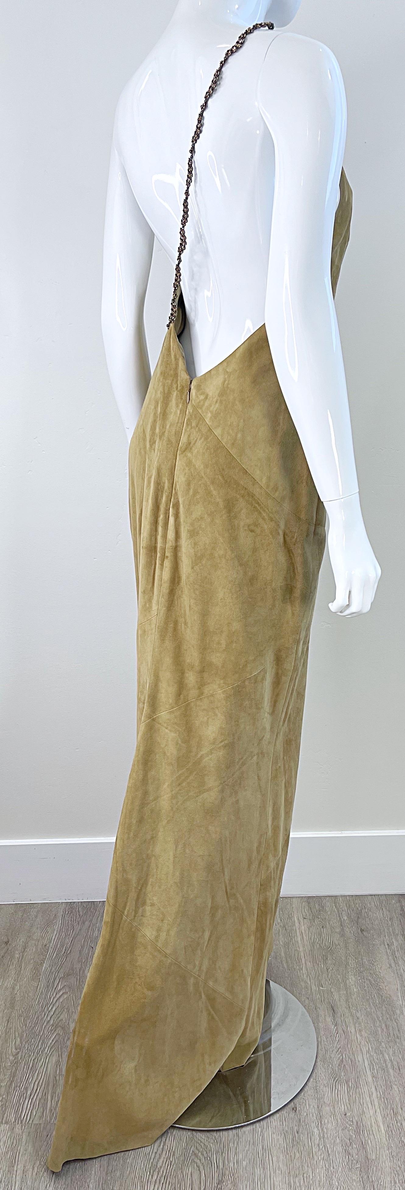 NWT Pamela Dennis Couture Suede Leather Tan One Shoulder Rhinestone ...