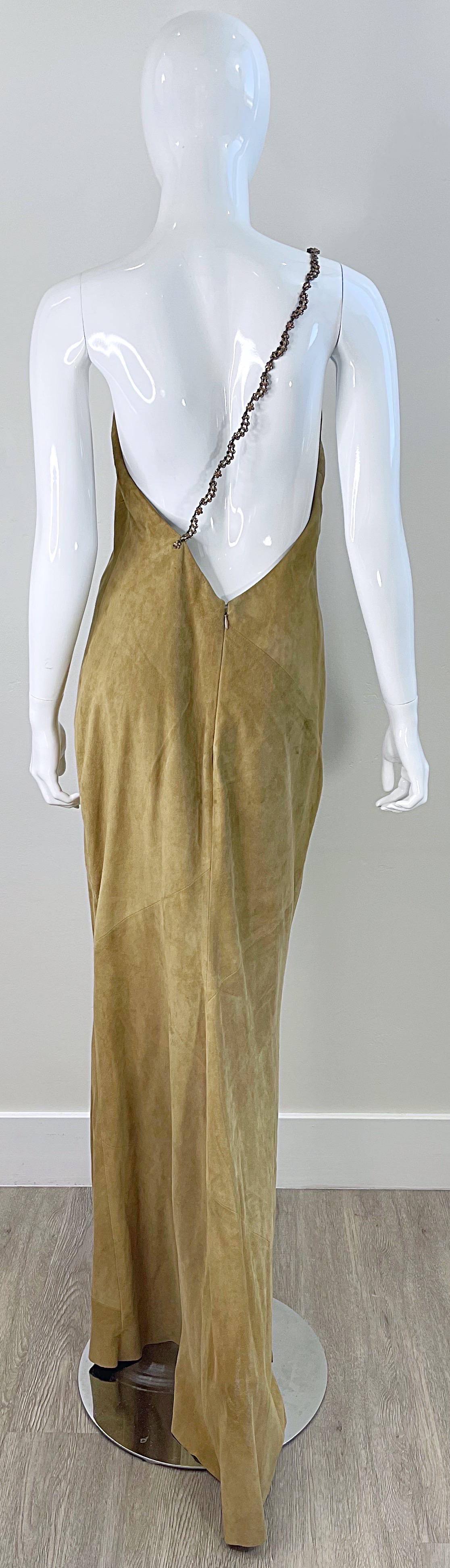 NWT Pamela Dennis Couture Suede Leather Tan One Shoulder Rhinestone ...