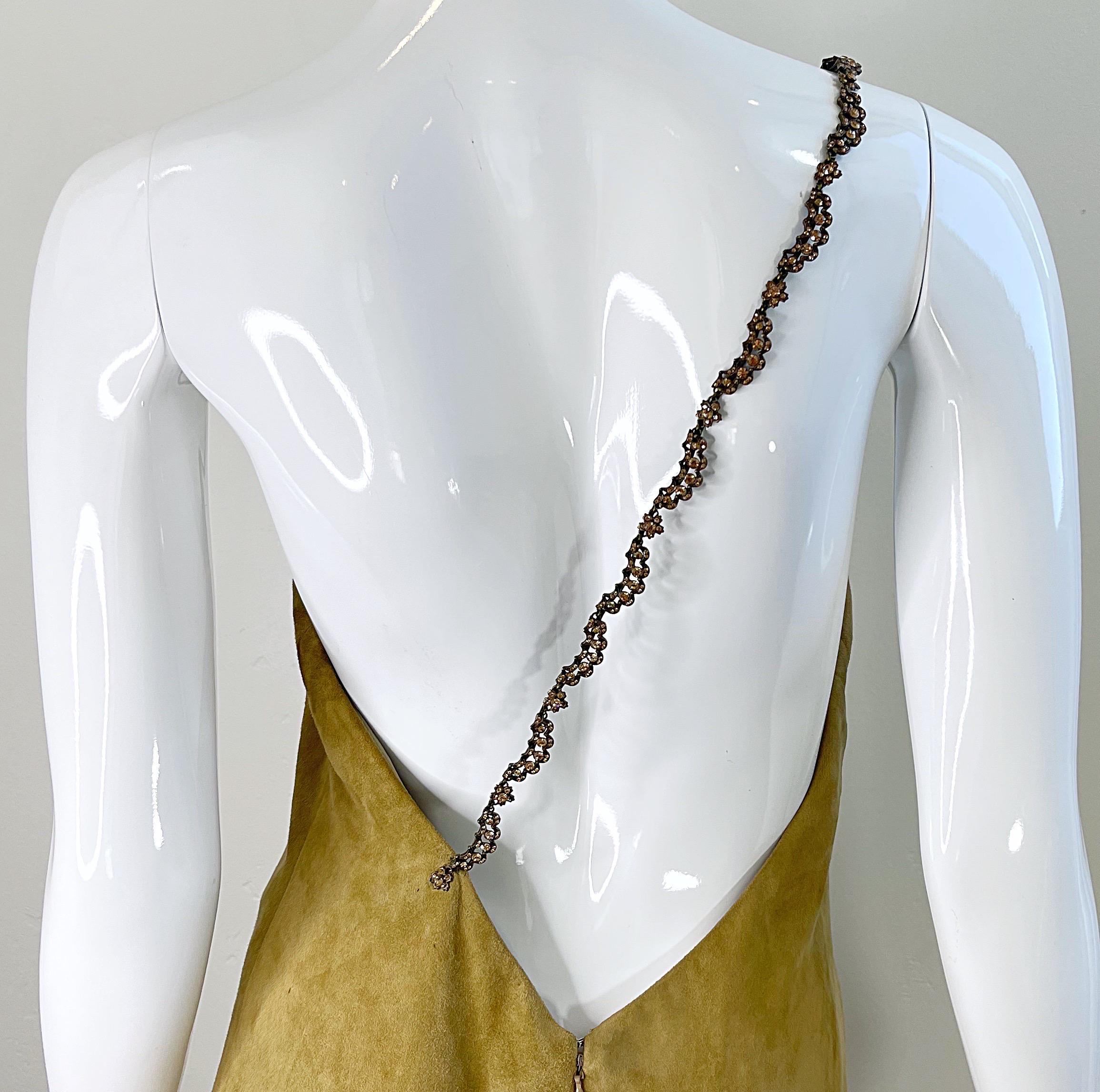 NWT Pamela Dennis Couture Suede Leather Tan One Shoulder Rhinestone ...