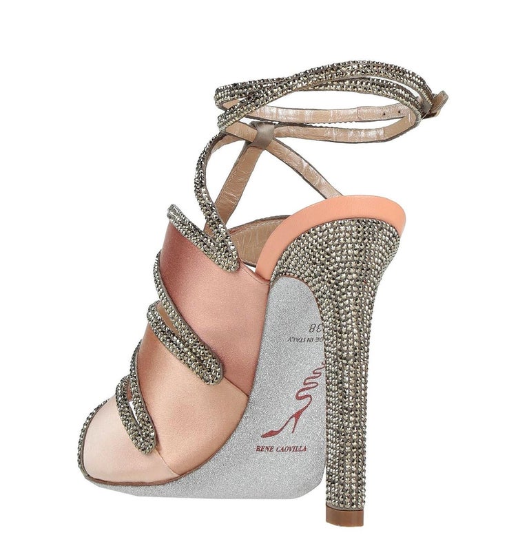 NWT Rene Caovilla Phard Nude Satin Crystal Embellished Shoes Sandals ...