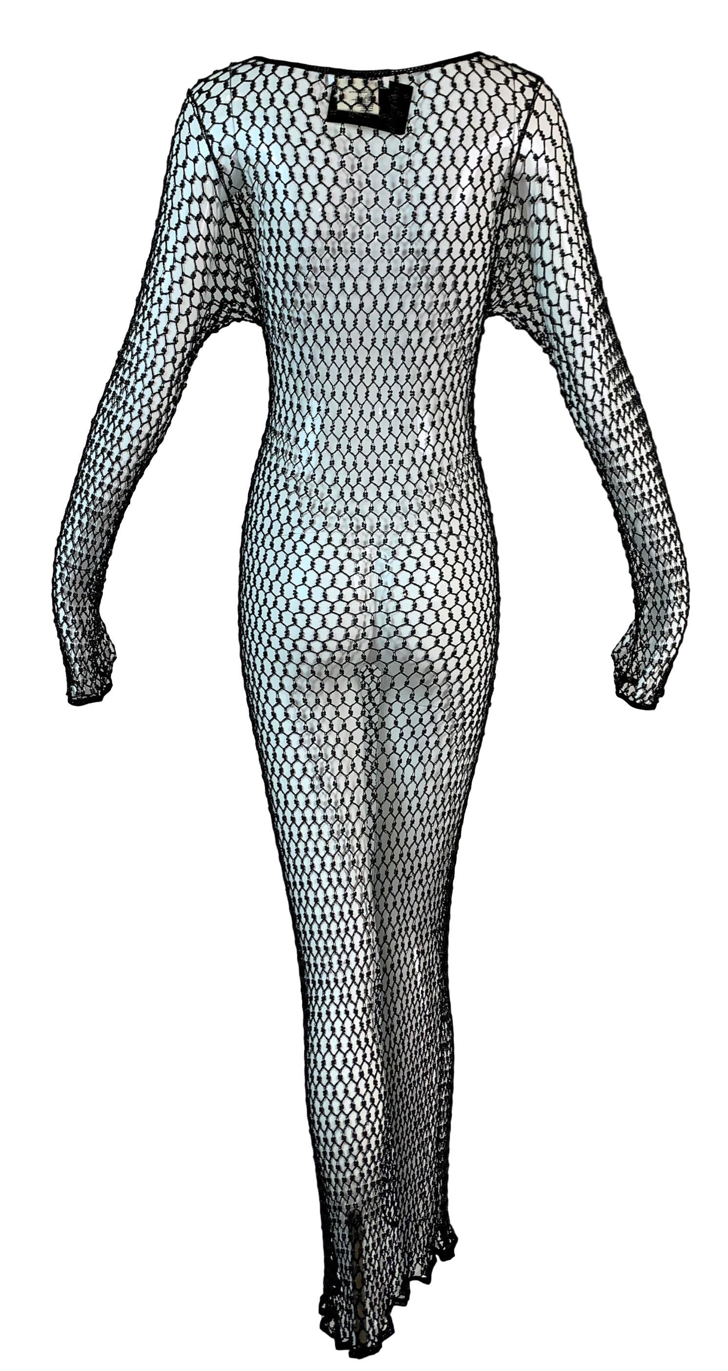 NWT S/S 1999 Yves Saint Laurent Sheer Beaded Fishnet Knit Long Dress ...