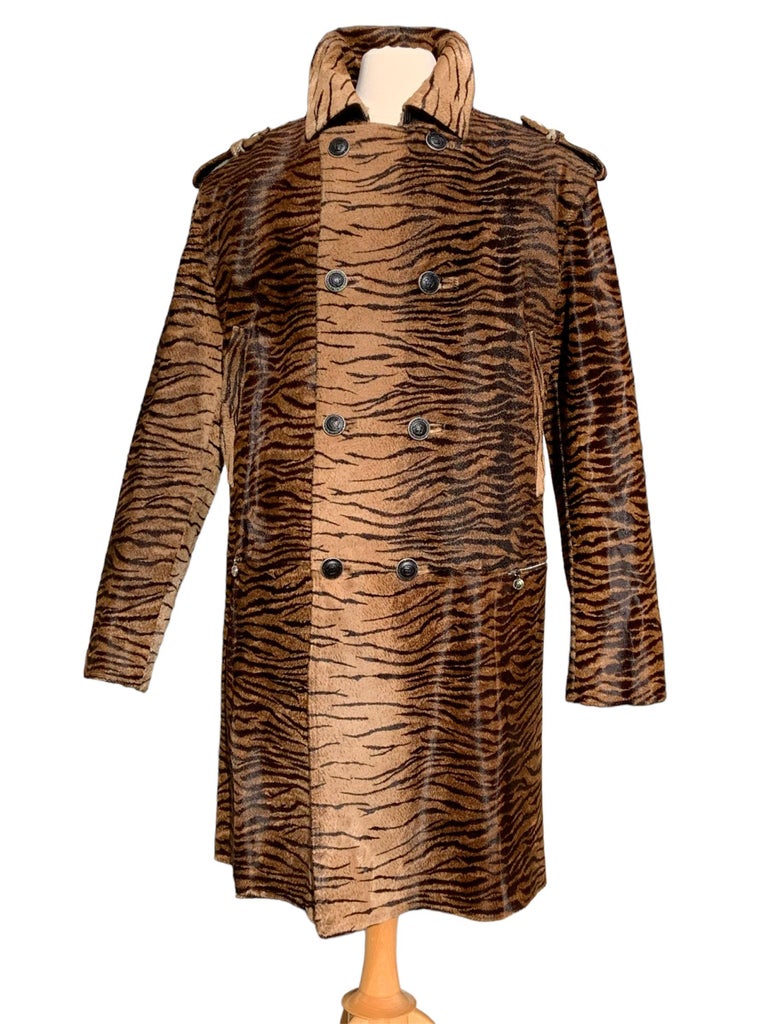 NWT Vintage Gianni Versace Zebra Print Fur Leather Men's Coat Italian ...