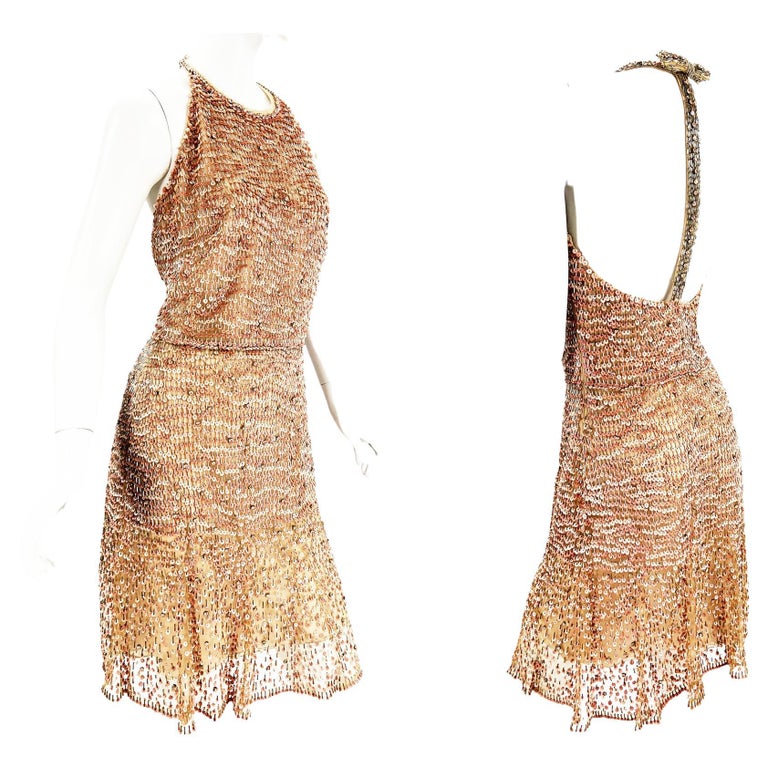Nwt Vintage Valentino Fully Beaded Blush Pink Open Back Cocktail Dress