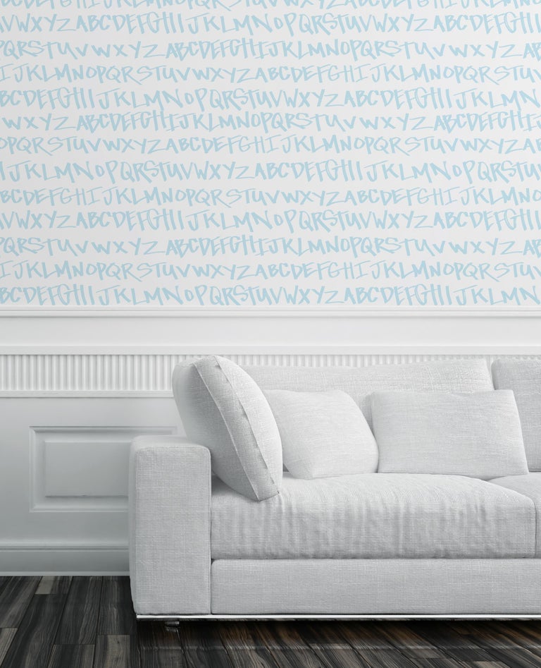 NYC Alphabet in Blue Colorway on Smooth Wallpaper For Sale at 1stDibs