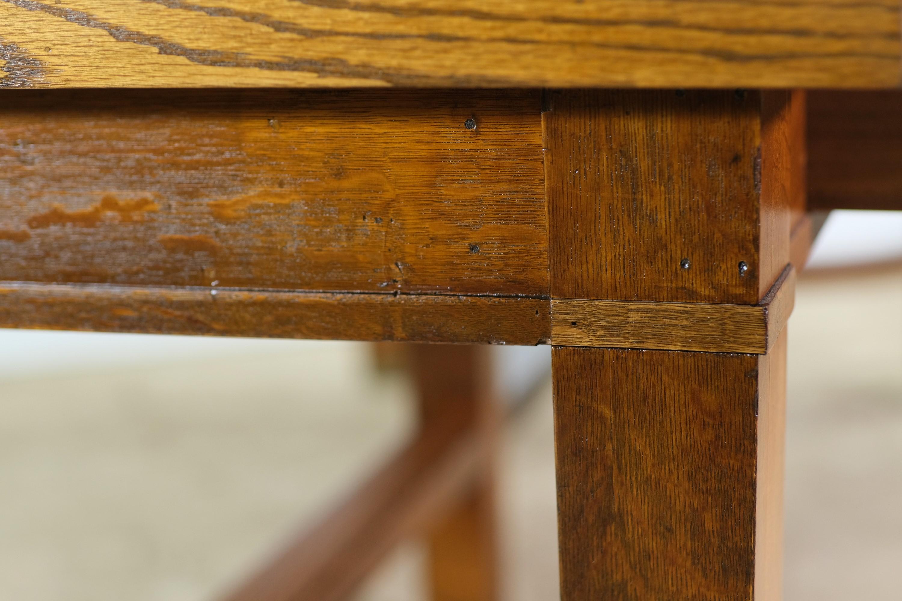Oak 5 Leg Library Table 6 Drawers Brass Details Refinished For Sale at ...
