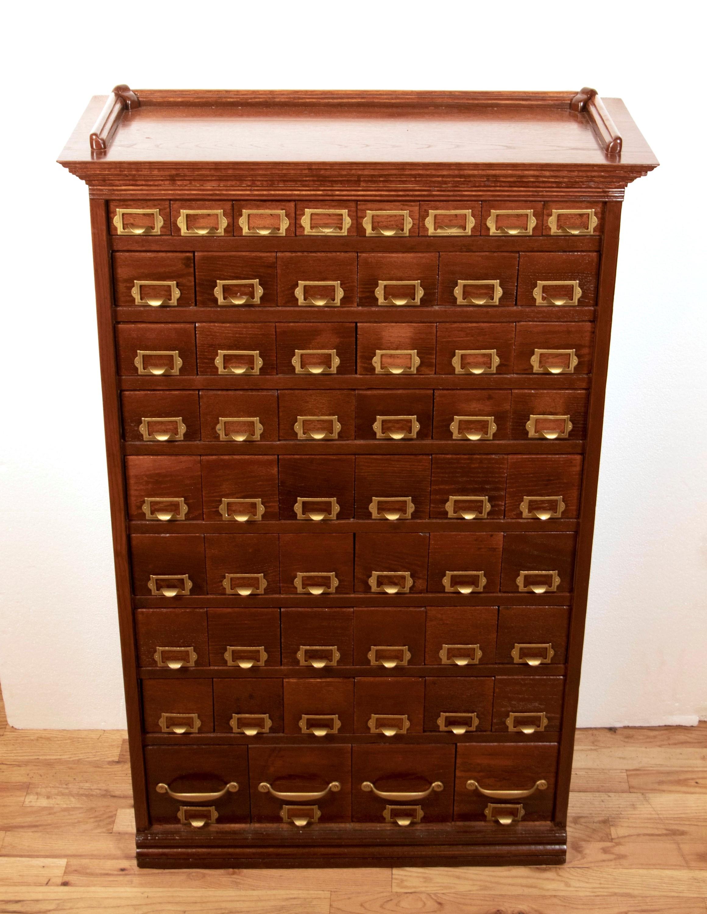 Oak 54 Drawer Hardware Cabinet by W.C. Heller and Co. w/ Original Brass ...