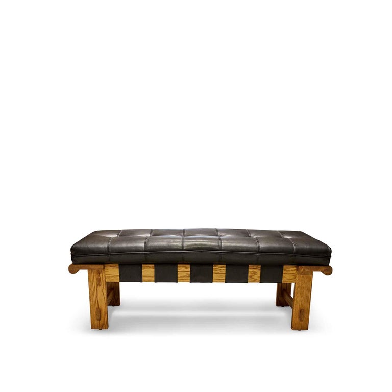 Oak and Black Leather Ojai Bench by Lawson-Fenning For Sale at 1stDibs