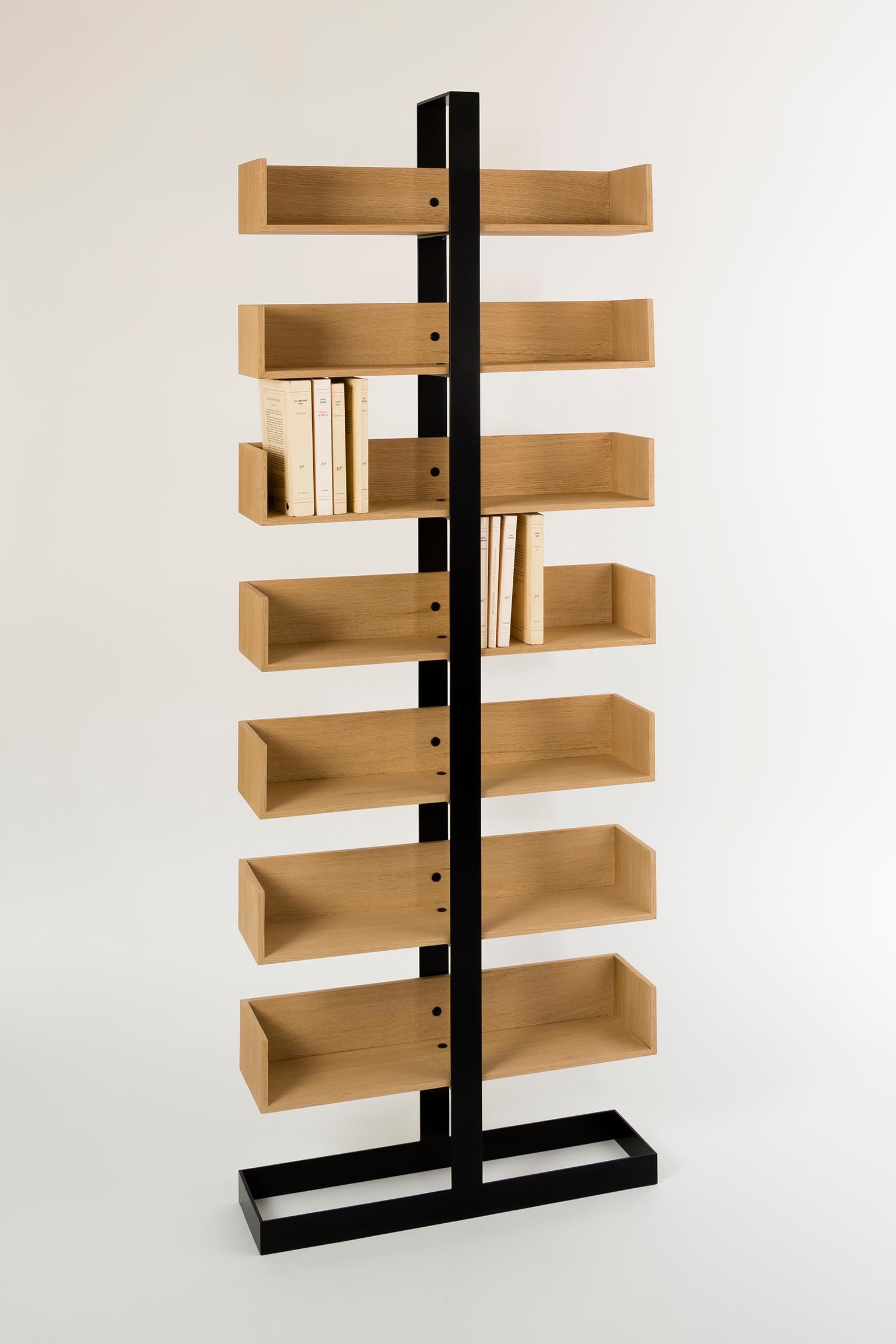Oak and black steel Severing Bookshelf For Sale at 1stDibs