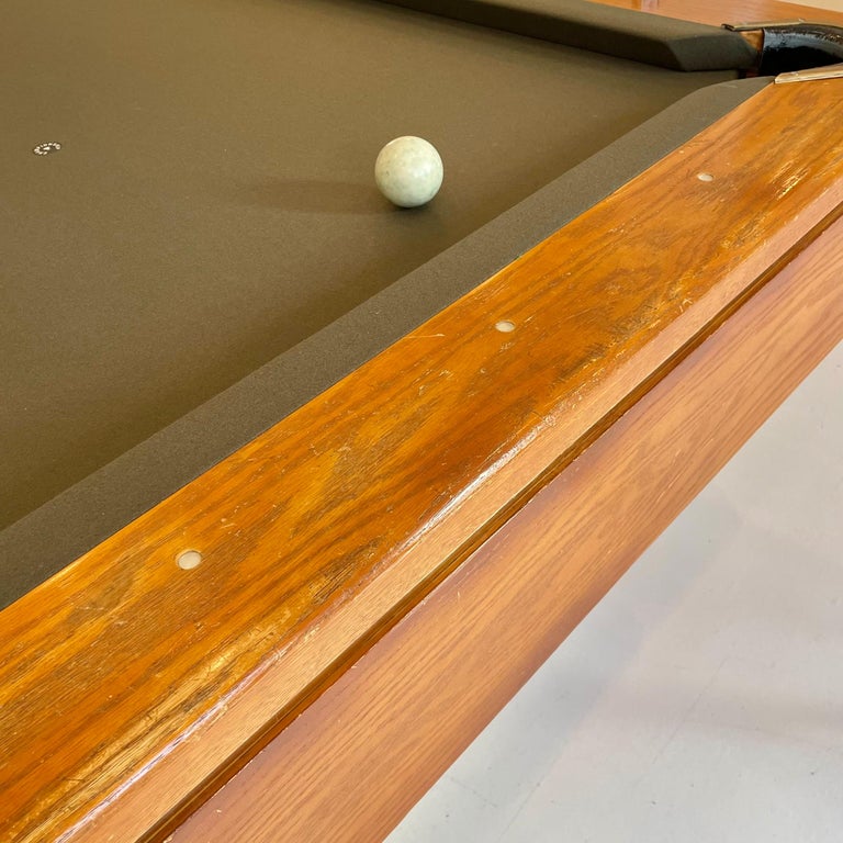 Oak and Brass Pool Table, 1980s USA For Sale at 1stDibs