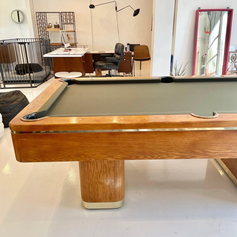 Oak and Brass Pool Table, 1980s USA For Sale at 1stDibs