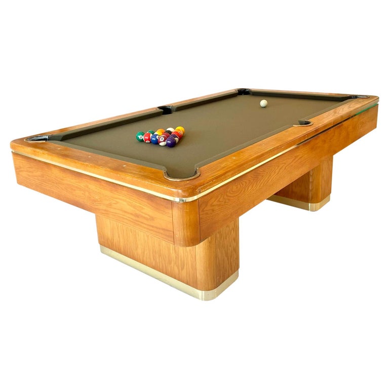 Oak and Brass Pool Table, 1980s USA For Sale at 1stDibs
