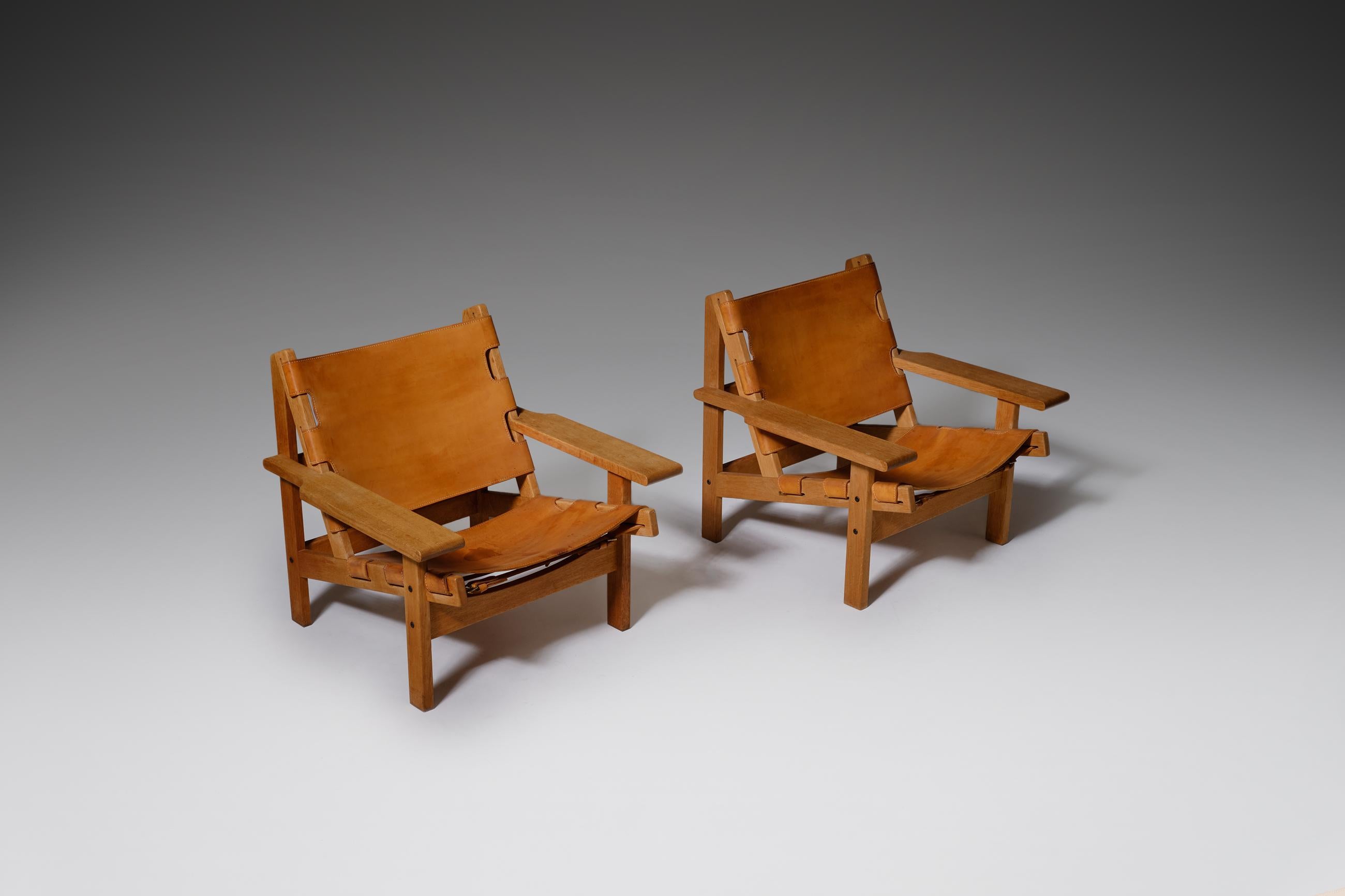 Oak and Cognac Saddle Leather ‘Hunting Chairs’ by Kurt Østervig for K.P ...