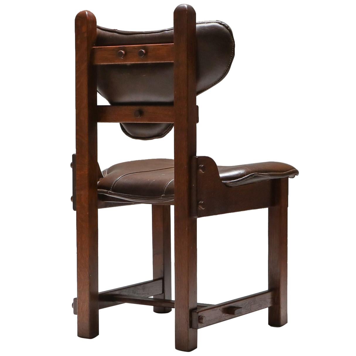 Oak and Leather Brutalist Chairs, Belgium, 1970s at 1stDibs | brutalist ...