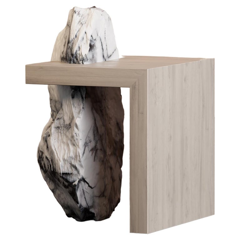 Oak and Marble Side Table For Sale at 1stDibs