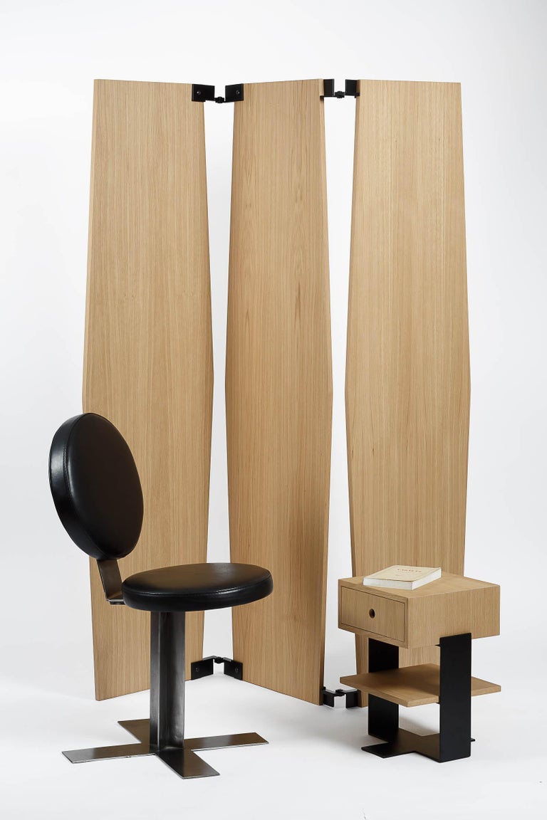 Oak and Mat Black Steel Screen For Sale at 1stDibs