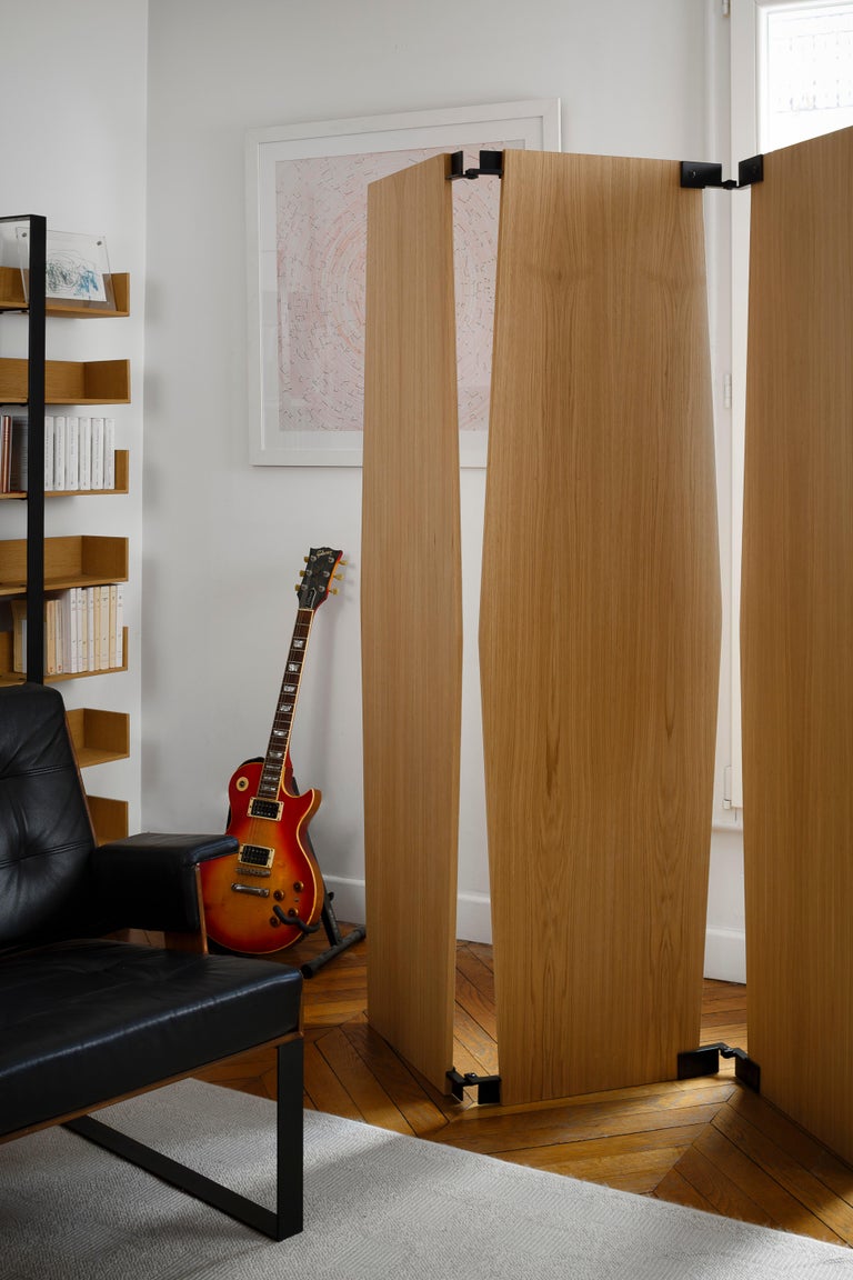 Oak and Mat Black Steel Screen For Sale at 1stDibs