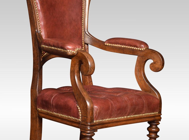 Oak and Red Leather Armchair at 1stDibs