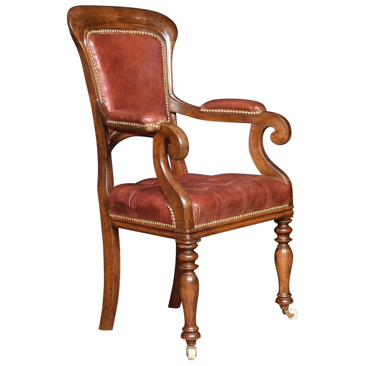 Oak and Red Leather Armchair at 1stDibs