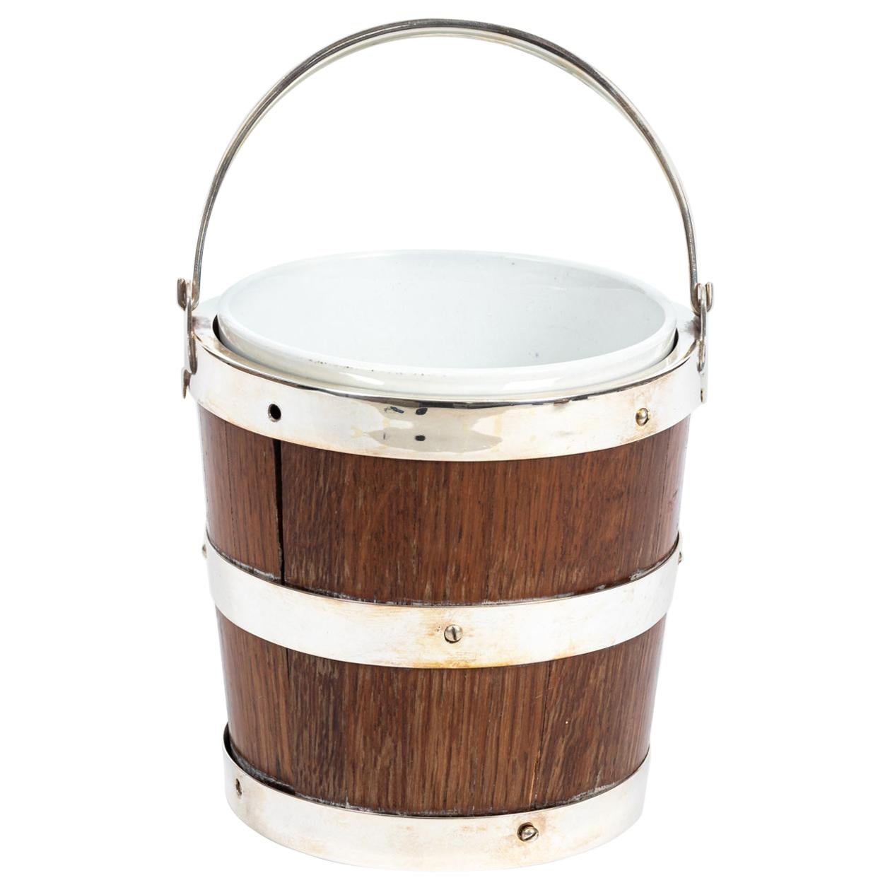 Oak and Silver Plate Ice Pail, circa 1930s at 1stDibs