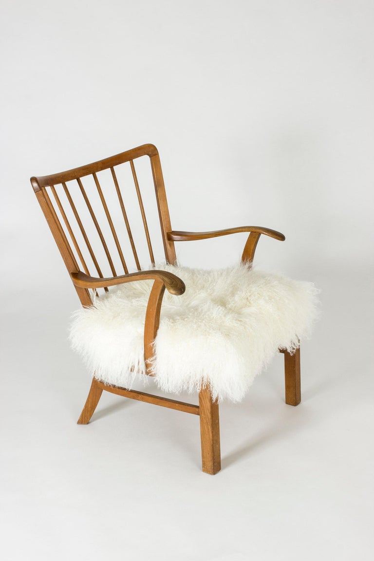 Oak and Tibetan Sheepskind Lounge Chair from Ludvig Pontoppidan For ...