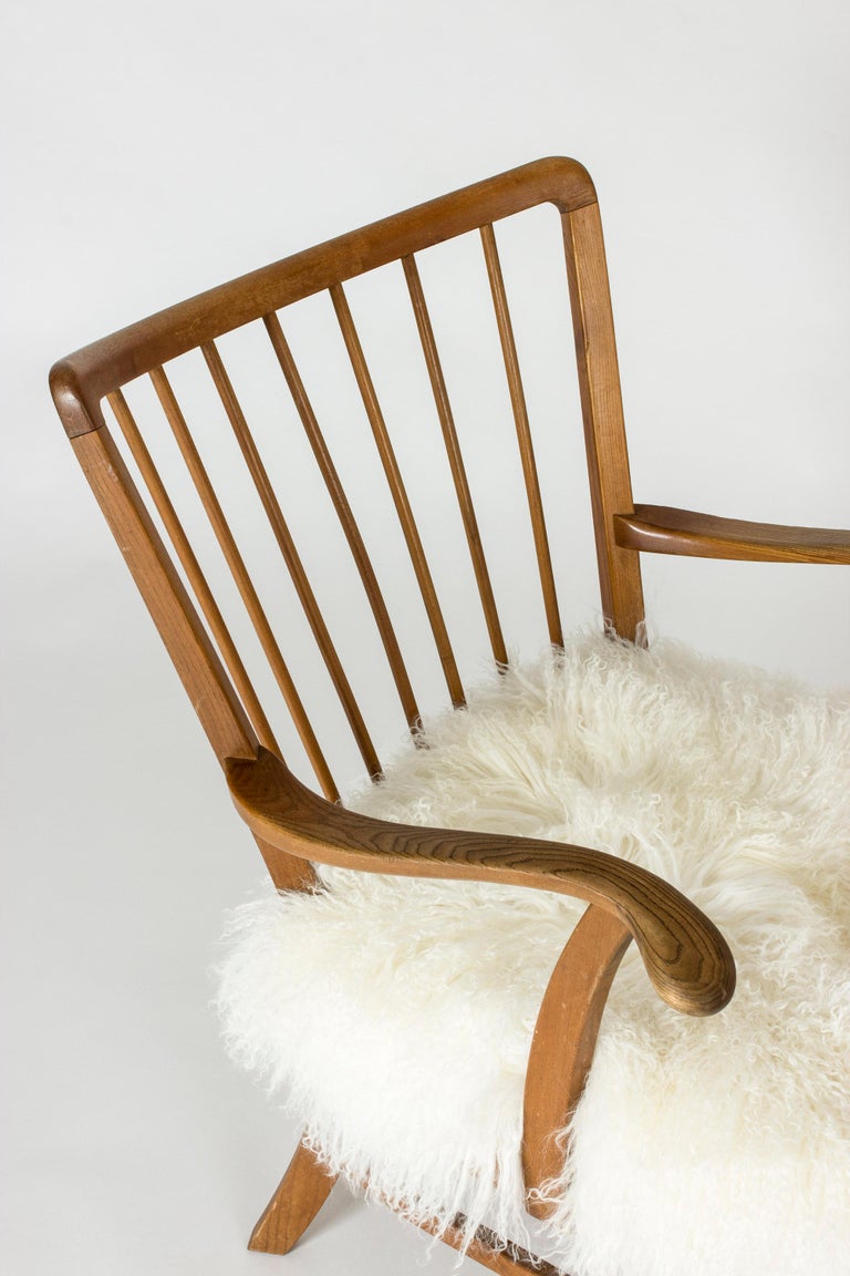Oak and Tibetan Sheepskind Lounge Chair from Ludvig Pontoppidan For ...