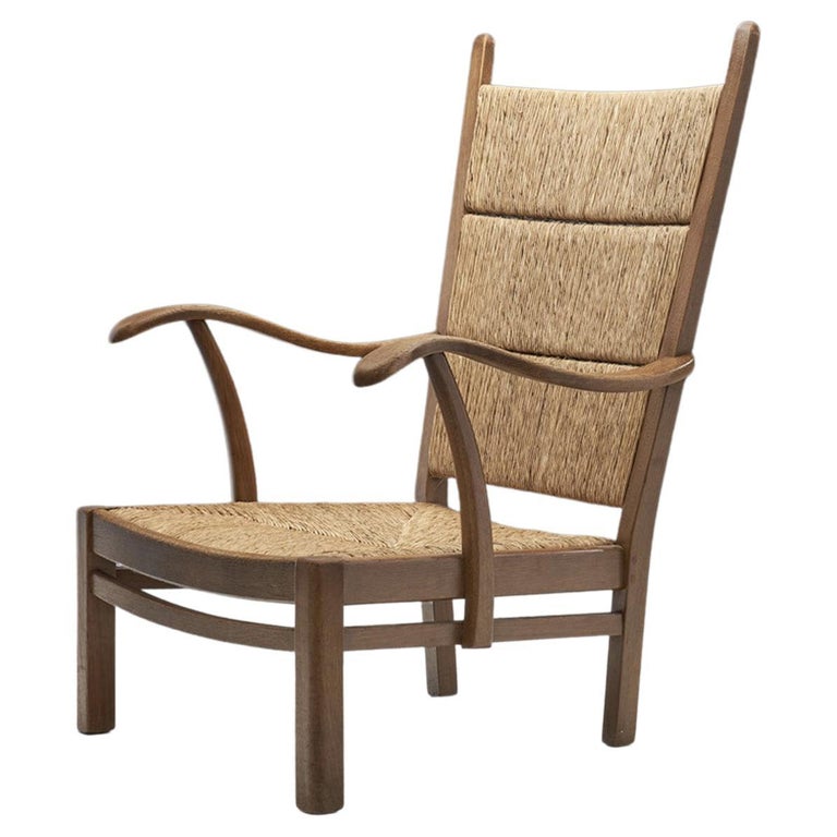 Oak Armchair with Rush Panels by Bas Van Pelt, Netherlands, 1940s at ...