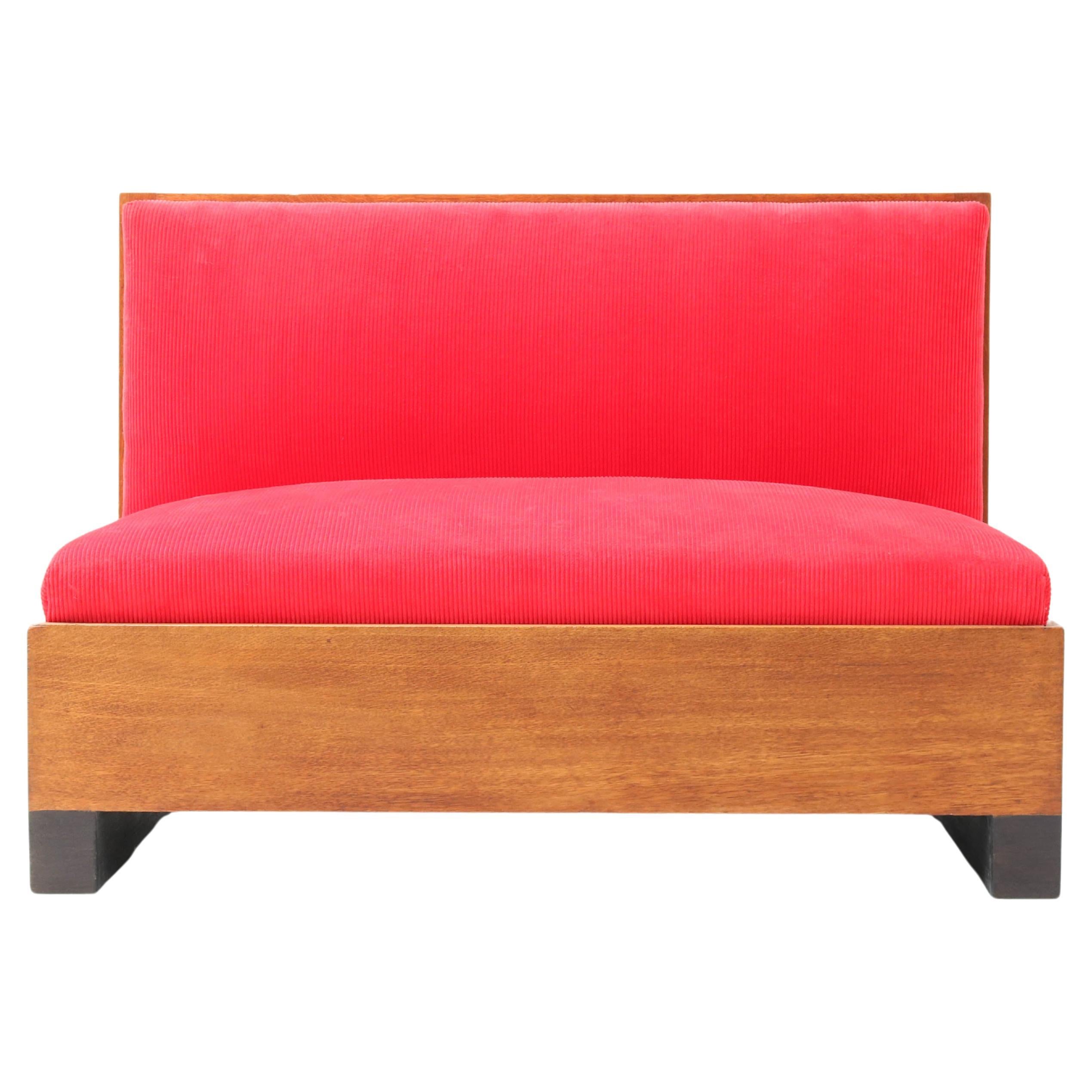 Haagse School Art Deco Sofa Bench with Red Upholstery For Sale at 1stDibs