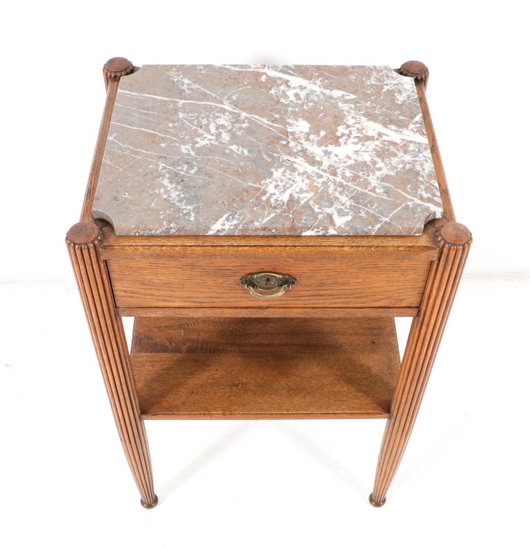 Oak Art Deco Side Table with Marble Top, 1930s For Sale at 1stDibs