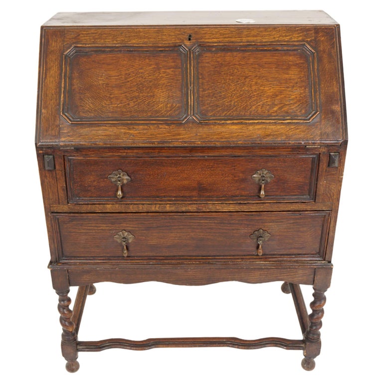 Oak Barley Twist Slant Front Desk, Scotland 1920, B581 For Sale at 1stDibs
