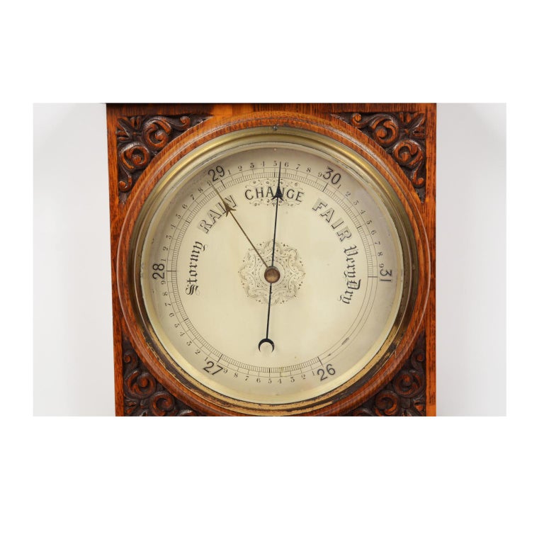 1900 Antique Oak Barometer Richly Carved, Antique Weather Forecast ...