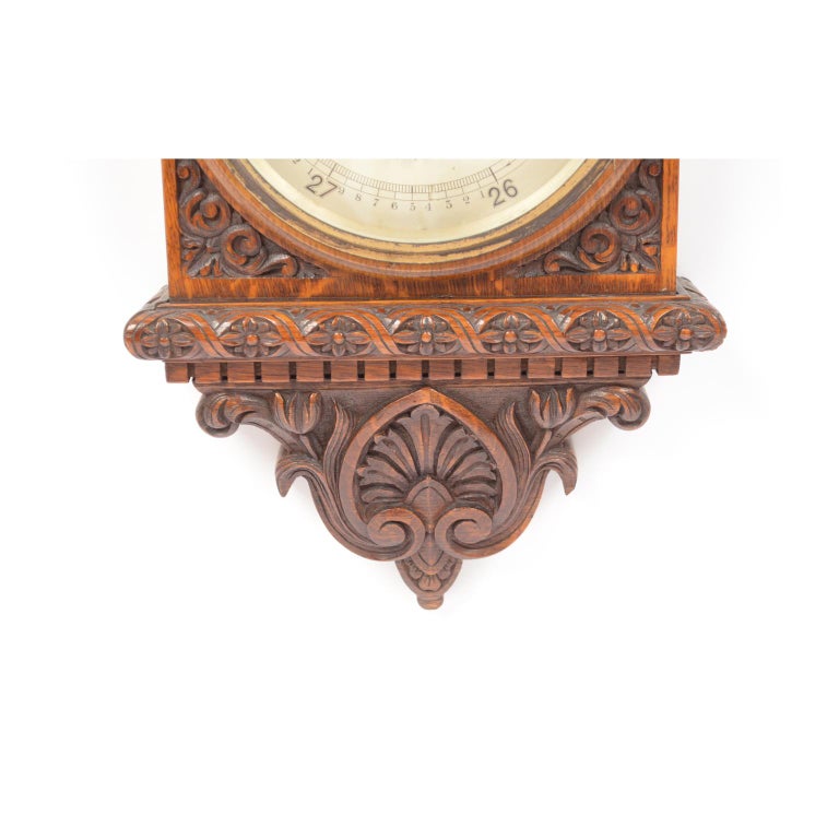 1900 Antique Oak Barometer Richly Carved, Antique Weather Forecast ...