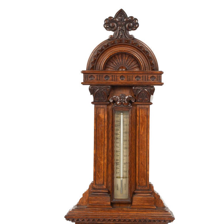 1900 Antique Oak Barometer Richly Carved, Antique Weather Forecast ...