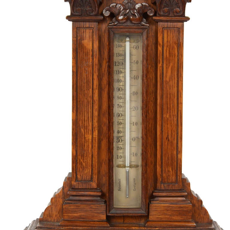 1900 Antique Oak Barometer Richly Carved, Antique Weather Forecast ...