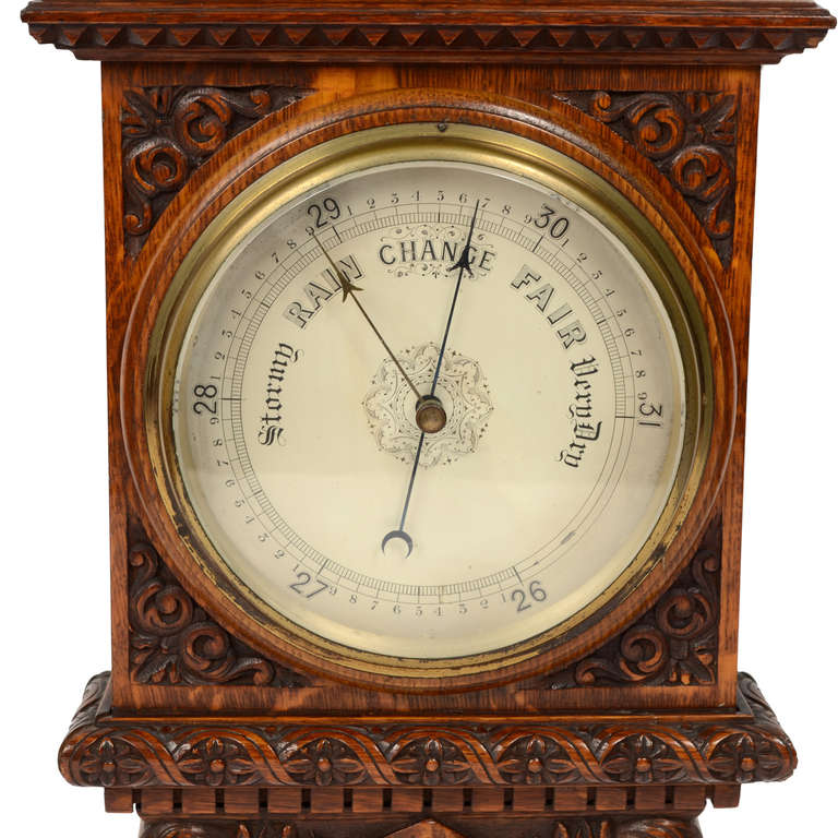 1900 Antique Oak Barometer Richly Carved, Antique Weather Forecast ...