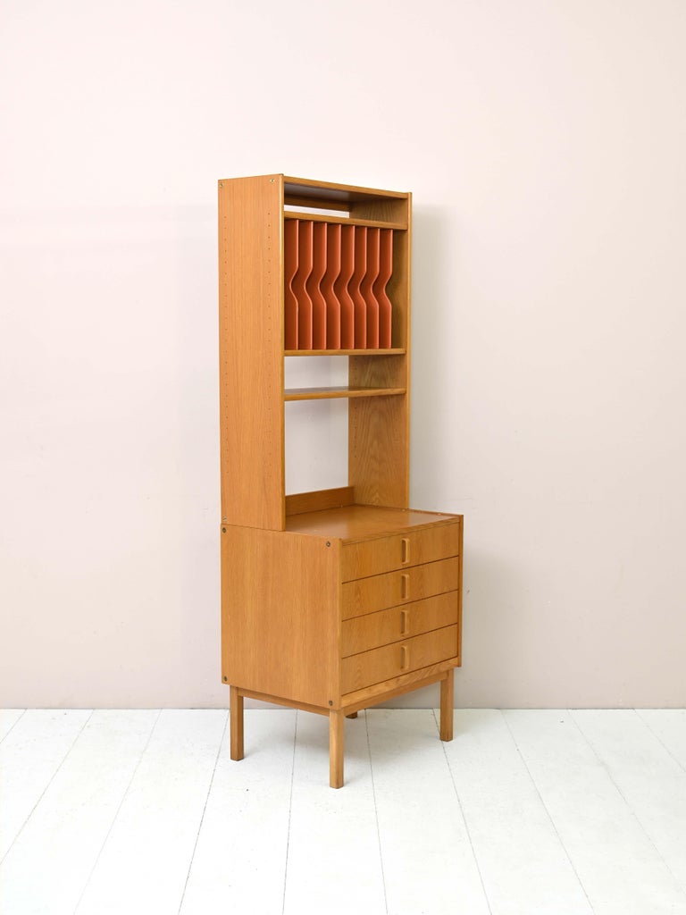 Oak Bookcase with Drawers, Vinyl Rack and Turntable For Sale at 1stDibs