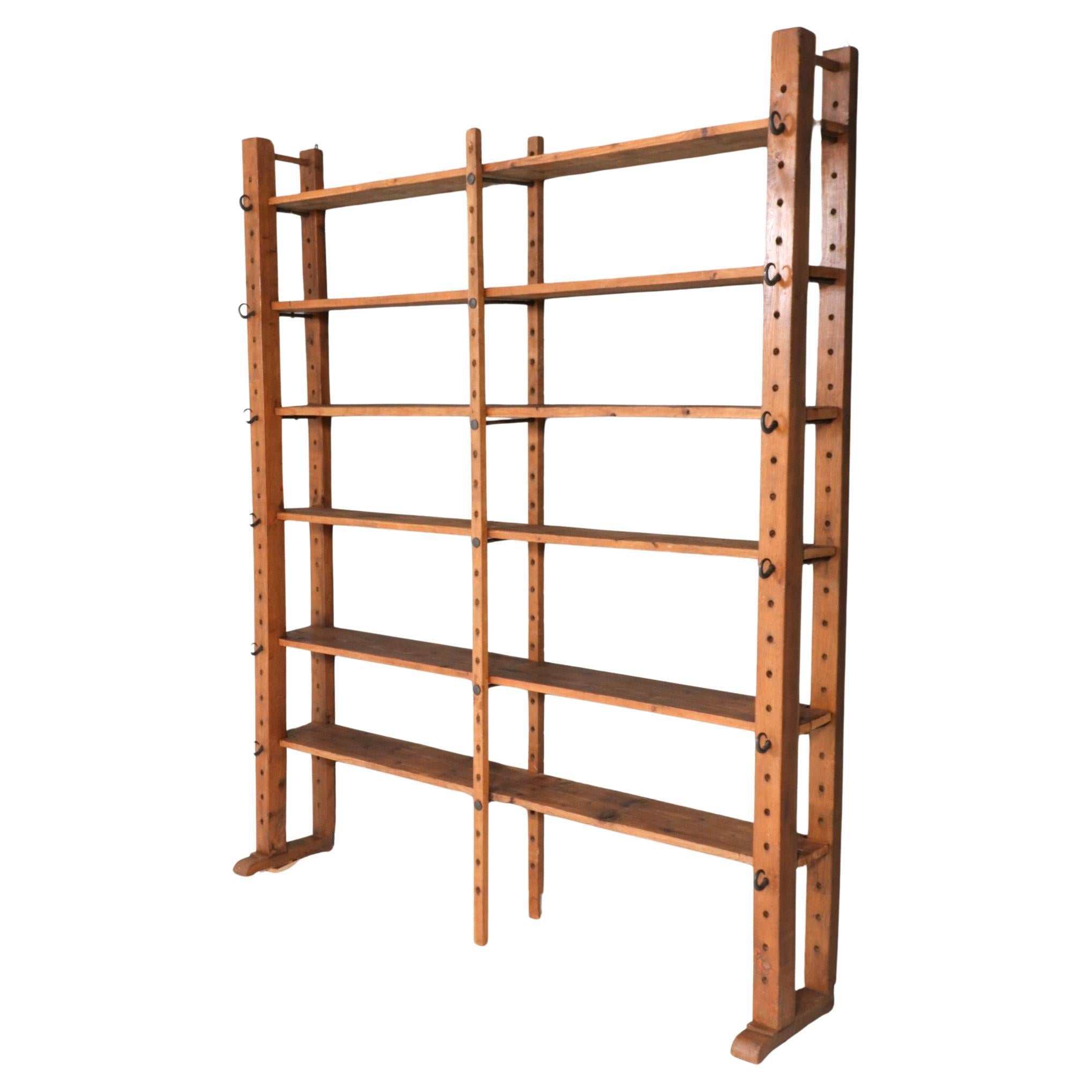 Oak Brutalist Rustic Open Bookcase, 1960s at 1stDibs