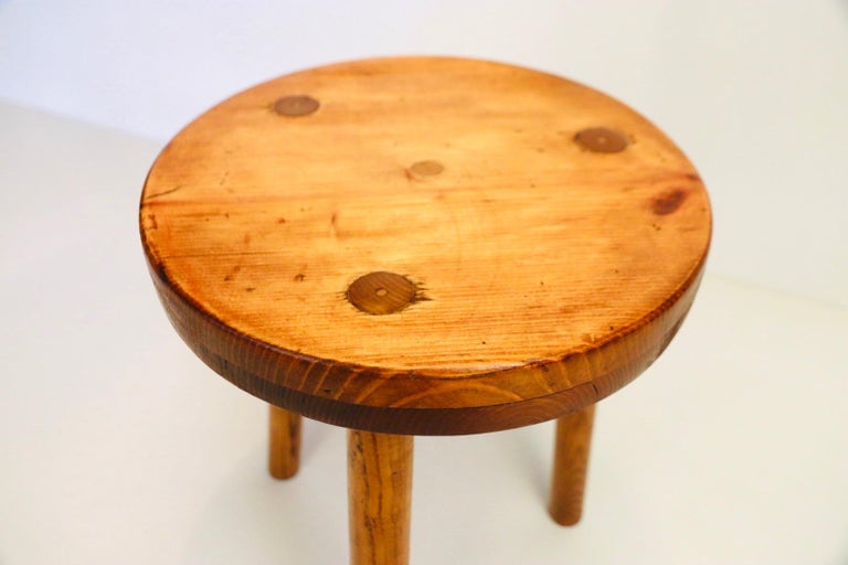 Charlotte Perriand Style Oak Brutalist Stool For Sale at 1stDibs