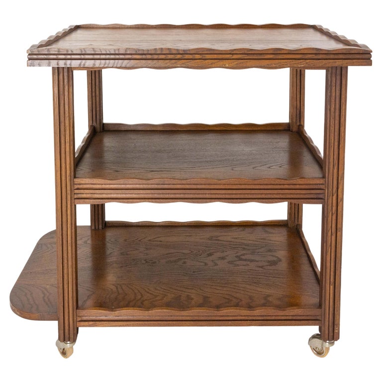 Oak Cart Drinks Cocktail Table Trolley Three Trays on Wheels, France ...